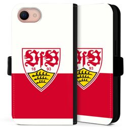 DeinDesign iPhone 16e Handy Klapph&uuml;lle Handyh&uuml;lle aus Kunst Leder schwarz Flip Case Vfb Stuttgart Logo Official Licensed Product Sideflip mit Lasche