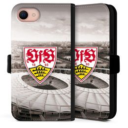 DeinDesign iPhone 16e Handy Klapph&uuml;lle Handyh&uuml;lle aus Kunst Leder schwarz Flip Case Official Licensed Product Vfb Stuttgart Stadium Sideflip mit Lasche