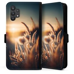 DeinDesign Galaxy A32 5G Handy Klapph&uuml;lle Handyh&uuml;lle aus Kunst Leder schwarz Flip Case Nature Pampasgras Sun Sideflip mit langer Lasche