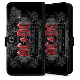 DeinDesign Galaxy A32 5G Handy Klapph&uuml;lle Handyh&uuml;lle aus Kunst Leder schwarz Flip Case Black Ice Merchandise Acdc Sideflip mit langer Lasche