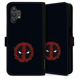 DeinDesign Galaxy A32 5G Handy Klapph&uuml;lle Handyh&uuml;lle aus Kunst Leder schwarz Flip Case Deadpool Marvel Logo Sideflip mit langer Lasche