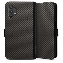 DeinDesign Galaxy A32 5G Handy Klapph&uuml;lle Handyh&uuml;lle aus Kunst Leder schwarz Flip Case Carbon Muster Metallic Look Sideflip mit langer Lasche