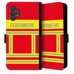 DeinDesign Galaxy A32 5G Handy Klapph&uuml;lle Handyh&uuml;lle aus Kunst Leder schwarz Flip Case Fire Fighters Fire Fighter Life Saver Sideflip mit langer Lasche