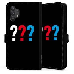 DeinDesign Galaxy A32 5G Handy Klapph&uuml;lle Handyh&uuml;lle aus Kunst Leder schwarz Flip Case Official Licensed Product Logo Die Drei ??? Sideflip mit langer Lasche