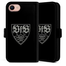 DeinDesign iPhone 16e Handy Klapph&uuml;lle Handyh&uuml;lle aus Kunst Leder schwarz Flip Case Official Licensed Product Vfb Stuttgart Logo Sideflip mit Lasche