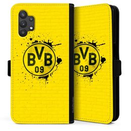 DeinDesign Galaxy A32 5G Handy Klapph&uuml;lle Handyh&uuml;lle aus Kunst Leder schwarz Flip Case Official Licensed Product Bvb Borussia Dortmund Sideflip mit langer Lasche