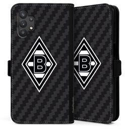 DeinDesign Galaxy A32 5G Handy Klapph&uuml;lle Handyh&uuml;lle aus Kunst Leder schwarz Flip Case Borussia M&ouml;nchengladbach Carbon Gladbach Sideflip mit langer Lasche
