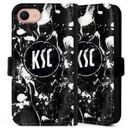 DeinDesign iPhone 16e Handy Klapph&uuml;lle Handyh&uuml;lle aus Kunst Leder schwarz Flip Case Karlsruher Sc Ksc Official Licensed Product Sideflip mit Lasche