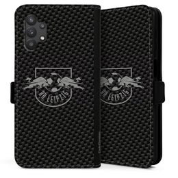 DeinDesign Galaxy A32 5G Handy Klapph&uuml;lle Handyh&uuml;lle aus Kunst Leder schwarz Flip Case Rb Leipzig Carbon Metallic Look Sideflip mit langer Lasche