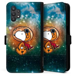 DeinDesign Galaxy A32 5G Handy Klapph&uuml;lle Handyh&uuml;lle aus Kunst Leder schwarz Flip Case Official Licensed Product Astronaut Snoopy Sideflip mit langer Lasche