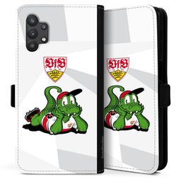 DeinDesign Galaxy A32 5G Handy Klapph&uuml;lle Handyh&uuml;lle aus Kunst Leder schwarz Flip Case Vfb Stuttgart Official Licensed Product Mascot Sideflip mit langer Lasche