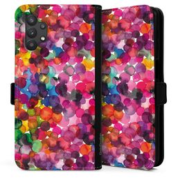 DeinDesign Galaxy A32 5G Handy Klapph&uuml;lle Handyh&uuml;lle aus Kunst Leder schwarz Flip Case Water Colour Colourful Points Sideflip mit langer Lasche