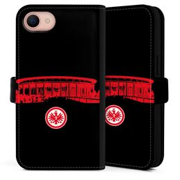 DeinDesign iPhone 16e Handy Klapph&uuml;lle Handyh&uuml;lle aus Kunst Leder schwarz Flip Case Official Licensed Product Eintracht Frankfurt Stadium Sideflip mit Lasche