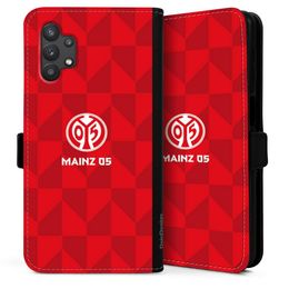 DeinDesign Galaxy A32 5G Handy Klapph&uuml;lle Handyh&uuml;lle aus Kunst Leder schwarz Flip Case Official Licensed Product Merchandise Mainz 05 Sideflip mit langer Lasche
