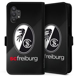 DeinDesign Galaxy A32 5G Handy Klapph&uuml;lle Handyh&uuml;lle aus Kunst Leder schwarz Flip Case Lettering Sc Freiburg Logo Sideflip mit langer Lasche