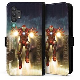 DeinDesign Galaxy A32 5G Handy Klapph&uuml;lle Handyh&uuml;lle aus Kunst Leder schwarz Flip Case Iron Man Avengers Marvel Sideflip mit langer Lasche