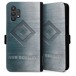 DeinDesign Galaxy A32 5G Handy Klapph&uuml;lle Handyh&uuml;lle aus Kunst Leder schwarz Flip Case Metallic Look Hsv Hamburger Sv Sideflip mit langer Lasche