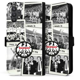 DeinDesign Galaxy A32 5G Handy Klapph&uuml;lle Handyh&uuml;lle aus Kunst Leder schwarz Flip Case Retro Official Licensed Product Eintracht Frankfurt Sideflip mit langer 