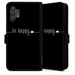DeinDesign Galaxy A32 5G Handy Klapph&uuml;lle Handyh&uuml;lle aus Kunst Leder schwarz Flip Case Sayings Happiness Statement Sideflip mit langer Lasche