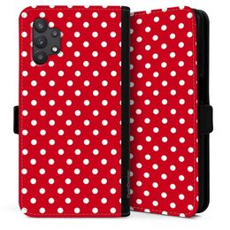 DeinDesign Galaxy A32 5G Handy Klapph&uuml;lle Handyh&uuml;lle aus Kunst Leder schwarz Flip Case Retro Polka Dots Points Sideflip mit langer Lasche
