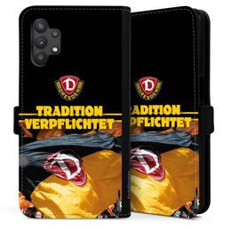 DeinDesign Galaxy A32 5G Handy Klapph&uuml;lle Handyh&uuml;lle aus Kunst Leder schwarz Flip Case Sg Dynamo Dresden Merchandise Sgd Sideflip mit langer Lasche