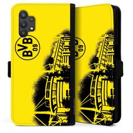 DeinDesign Galaxy A32 5G Handy Klapph&uuml;lle Handyh&uuml;lle aus Kunst Leder schwarz Flip Case Stadium Bvb Borussia Dortmund Sideflip mit langer Lasche