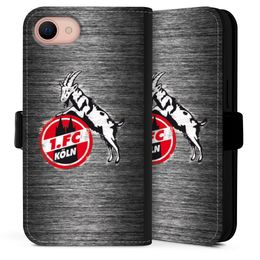 DeinDesign iPhone 16e Handy Klapph&uuml;lle Handyh&uuml;lle aus Kunst Leder schwarz Flip Case Official Licensed Product Metallic Look 1. Fc K&ouml;ln Sideflip mit Lasche