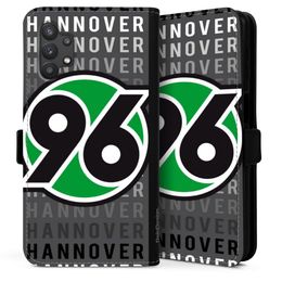 DeinDesign Galaxy A32 5G Handy Klapph&uuml;lle Handyh&uuml;lle aus Kunst Leder schwarz Flip Case Official Licensed Product H96 Hannover 96 Sideflip mit langer Lasche