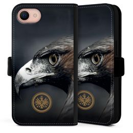 DeinDesign iPhone 16e Handy Klapph&uuml;lle Handyh&uuml;lle aus Kunst Leder schwarz Flip Case Eintracht Frankfurt Eagle Official Licensed Product Sideflip mit Lasche