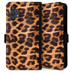 DeinDesign Galaxy A32 5G Handy Klapph&uuml;lle Handyh&uuml;lle aus Kunst Leder schwarz Flip Case Animal Print Leopard Fur Sideflip mit langer Lasche
