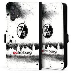 DeinDesign Galaxy A32 5G Handy Klapph&uuml;lle Handyh&uuml;lle aus Kunst Leder schwarz Flip Case Logo Sc Freiburg Skyline Sideflip mit langer Lasche