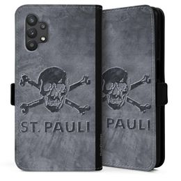DeinDesign Galaxy A32 5G Handy Klapph&uuml;lle Handyh&uuml;lle aus Kunst Leder schwarz Flip Case Logo Fc St. Pauli Concrete Sideflip mit langer Lasche