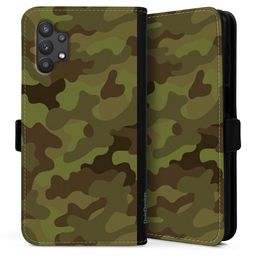 DeinDesign Galaxy A32 5G Handy Klapph&uuml;lle Handyh&uuml;lle aus Kunst Leder schwarz Flip Case Camouflage Tarnmuster Army Sideflip mit langer Lasche