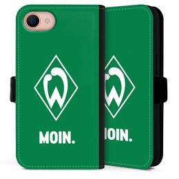 DeinDesign iPhone 16e Handy Klapph&uuml;lle Handyh&uuml;lle aus Kunst Leder schwarz Flip Case Moin Official Licensed Product Sv Werder Bremen Sideflip mit Lasche