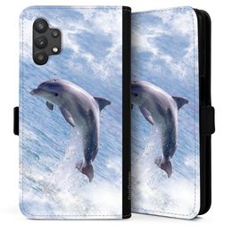 DeinDesign Galaxy A32 5G Handy Klapph&uuml;lle Handyh&uuml;lle aus Kunst Leder schwarz Flip Case Dolphin Wale Ocean Sideflip mit langer Lasche