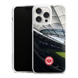 DeinDesign iPhone 15 Pro Max Handy Silikon H&uuml;lle Case wei&szlig; Handyh&uuml;lle Eintracht Frankfurt Stadium Official Licensed Product Silikon Case