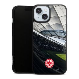 DeinDesign iPhone 15 Handy Premium Silikon H&uuml;lle Handyh&uuml;lle schwarz Case Eintracht Frankfurt Stadium Official Licensed Product Silikon Premium Case
