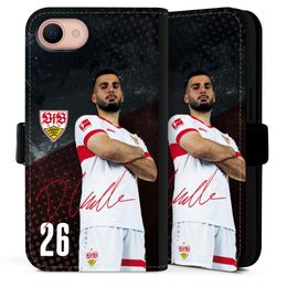 DeinDesign iPhone 16e Handy Klapph&uuml;lle Handyh&uuml;lle aus Kunst Leder schwarz Flip Case Official Licensed Product Deniz Undav Vfb Stuttgart Sideflip mit Lasche