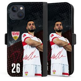 DeinDesign iPhone 13 Handy Klapph&uuml;lle Handyh&uuml;lle aus Kunst Leder schwarz Flip Case Official Licensed Product Deniz Undav Vfb Stuttgart Sideflip mit Lasche