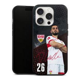 DeinDesign iPhone 15 Pro Handy Slim Case extra d&uuml;nn Silikon Handyh&uuml;lle schwarz H&uuml;lle Official Licensed Product Deniz Undav Vfb Stuttgart Silikon Slim Case