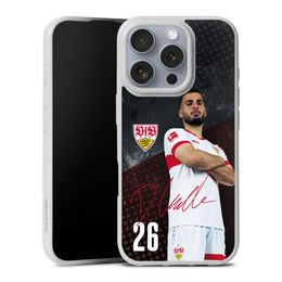 DeinDesign iPhone 16 Pro Handy Silikon H&uuml;lle Case wei&szlig; Handyh&uuml;lle Official Licensed Product Deniz Undav Vfb Stuttgart Silikon Case