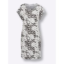 WITT Damen Sommerkleid mit Seitenschlitzen, wei&szlig;-schwarz-bedruckt, Gr&ouml;&szlig;e 48/50
