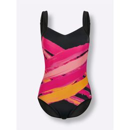 feel good Damen Badeanzug mit effektvollem Dessin, schwarz-orange, Gr&ouml;&szlig;e 44D