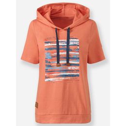 WITT Damen Sweatshirt mit Kapuze, papaya-dunkelblau-bedruckt, Gr&ouml;&szlig;e 40