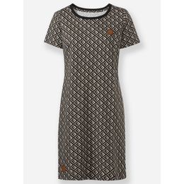 WITT Damen Jerseykleid in Schlupfform, beige-schwarz-bedruckt, Gr&ouml;&szlig;e 38