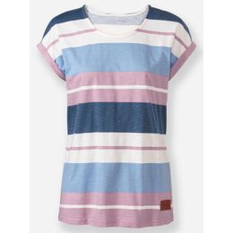 WITT Damen Print-Shirt aus reiner Baumwolle, mauve-dunkelblau-geringelt, Gr&ouml;&szlig;e 38