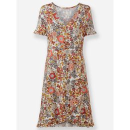 WITT Damen Jerseykleid in Wickel-Optik, ecru-papaya-bedruckt, Gr&ouml;&szlig;e 36