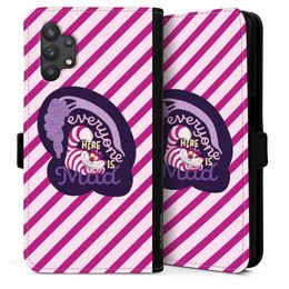 DeinDesign Galaxy A32 5G Handy Klapph&uuml;lle Handyh&uuml;lle aus Kunst Leder schwarz Flip Case Alice In Wonderland Disney Grinning Cat Sideflip mit langer Lasche
