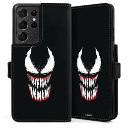 DeinDesign Galaxy S21 Ultra 5G Handy Klapph&uuml;lle Handyh&uuml;lle aus Kunst Leder schwarz Flip Case Venom Marvel Official Licensed Product Sideflip mit Lasche