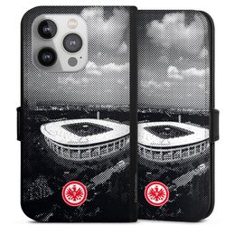 DeinDesign iPhone 14 Pro Handy Klapph&uuml;lle Handyh&uuml;lle aus Kunst Leder schwarz Flip Case Eintracht Frankfurt Sge Stadium Sideflip mit langer Lasche